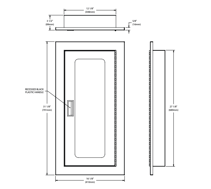 Oval CRST-010100 Recess Mounted, Powder Coated Steel (White), Full ...