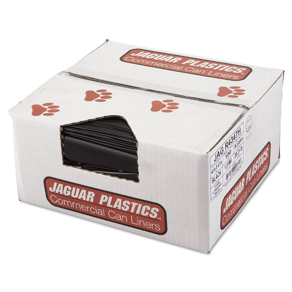 Jaguar Repro Low-Density Can Liners, 56 Gal, 1.5 Mil, 43" X 47", Black ...