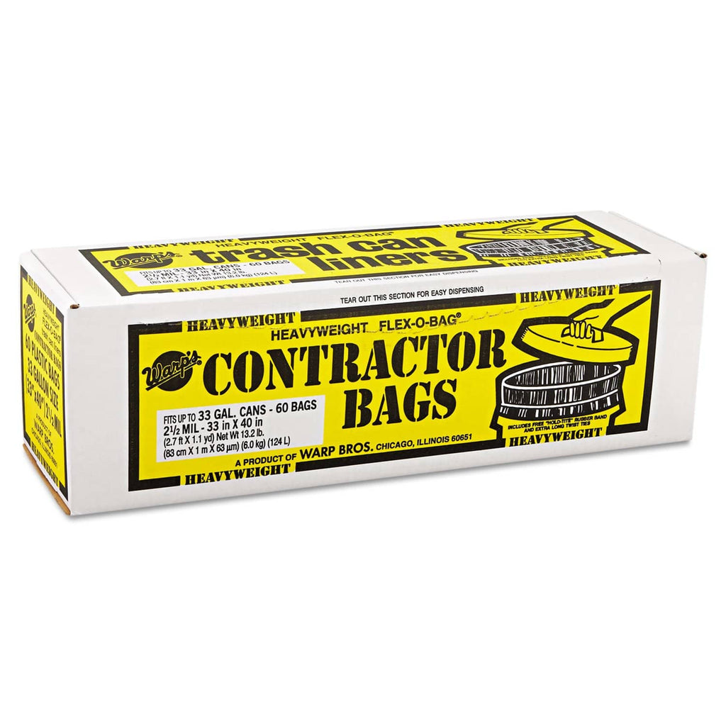Warp's Heavyweight Contractor Bags, 33 Gal, 2.5 Mil, 33" X 40", Black ...