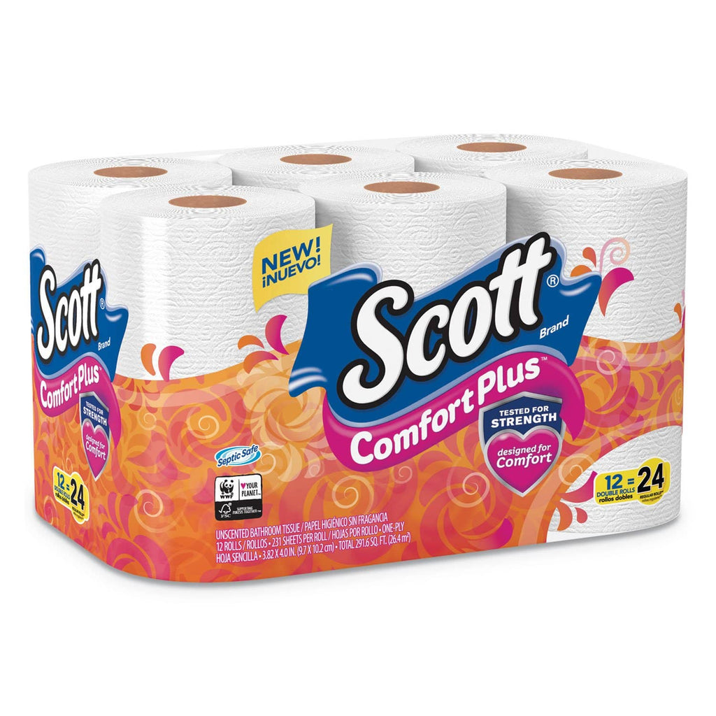 Scott Comfortplus Toilet Paper, Double Roll, Bath Tissue, Septic Safe ...