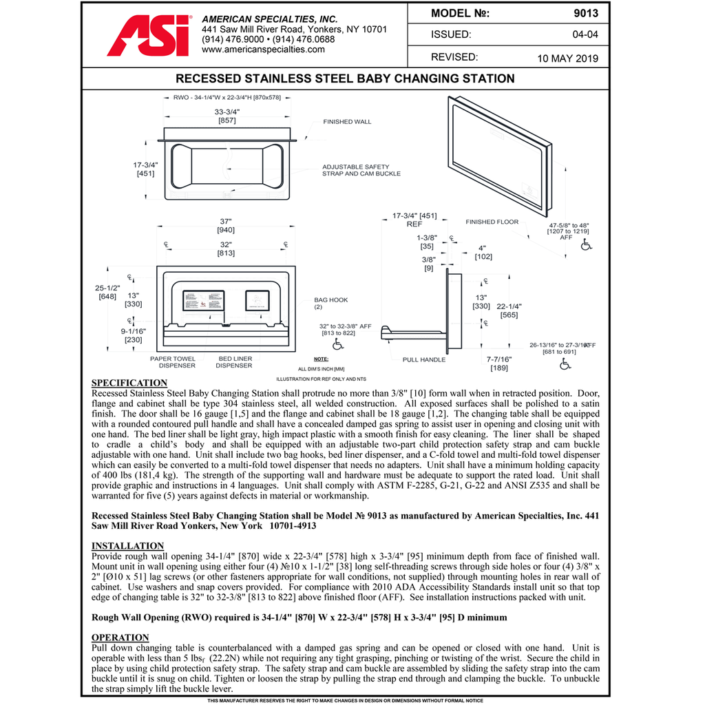 ASI 9013 Baby Changing Station, Recessed-Mounted, Stainless Steel ...