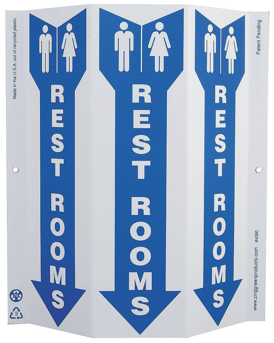 Zing Restroom Sign, 12x9In, BL/WHT, Restrooms - 4060 | Restroom Signs