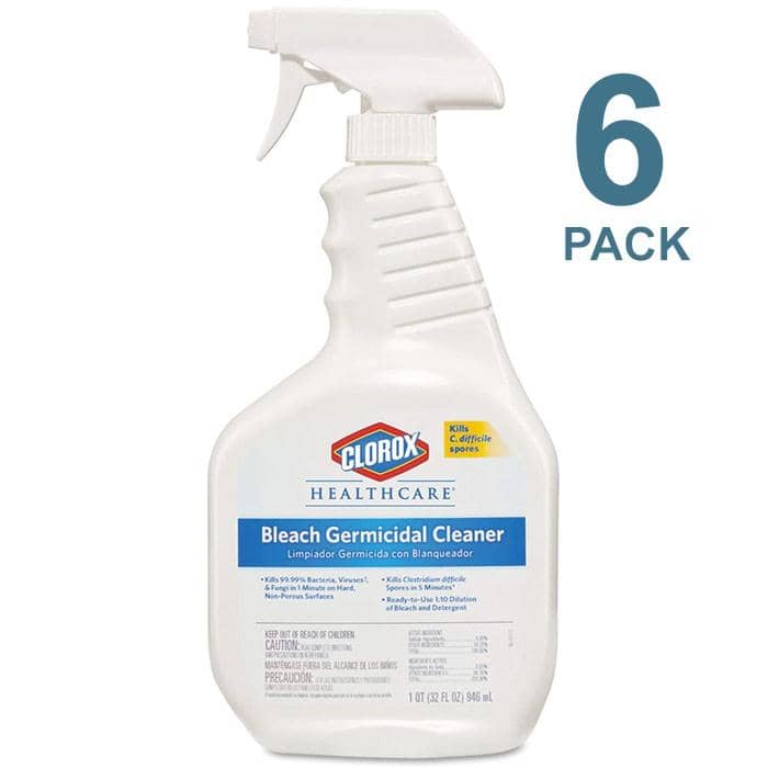 Clorox Healthcare Bleach Germicidal Cleaner, 32oz Spray Bottle, 6/Cart
