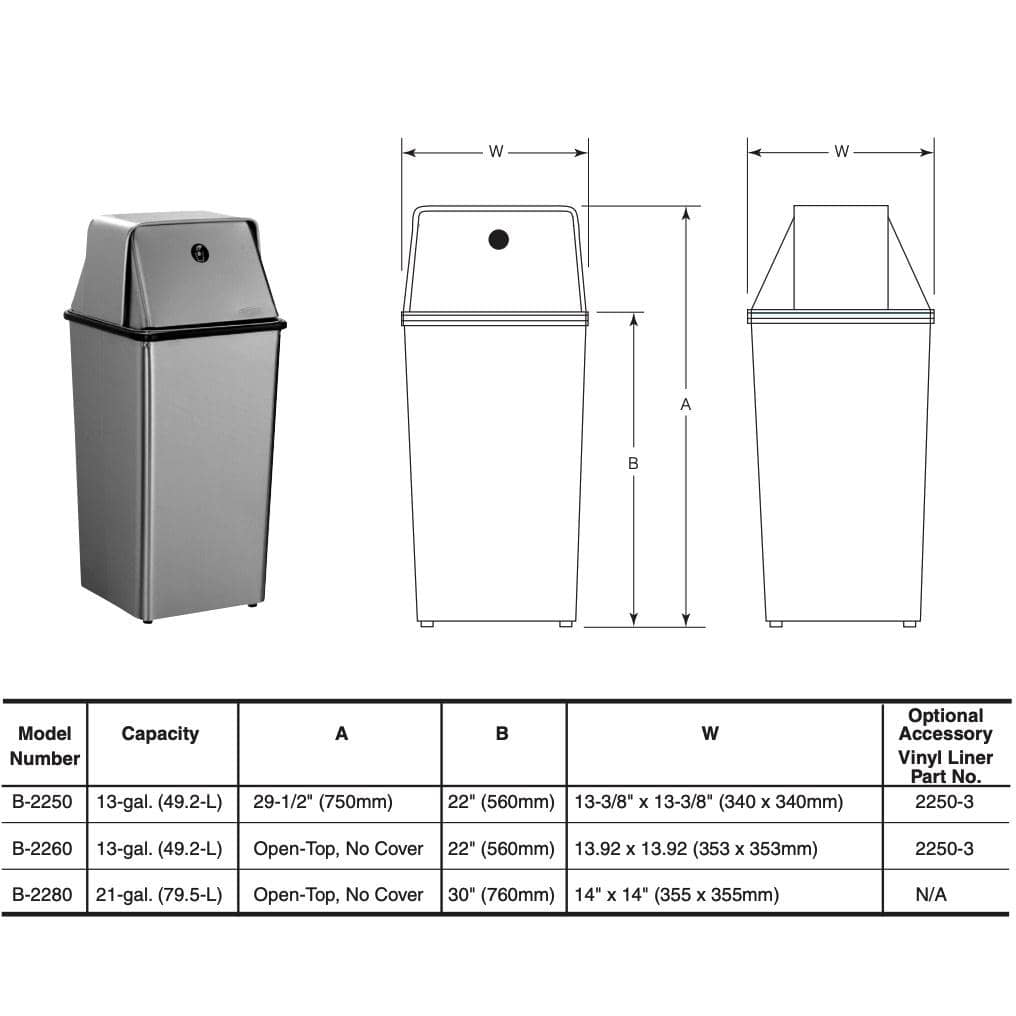 Bobrick B-2280 Commercial Restroom Sanitary Waste Bin, 21 Gallon, Free ...