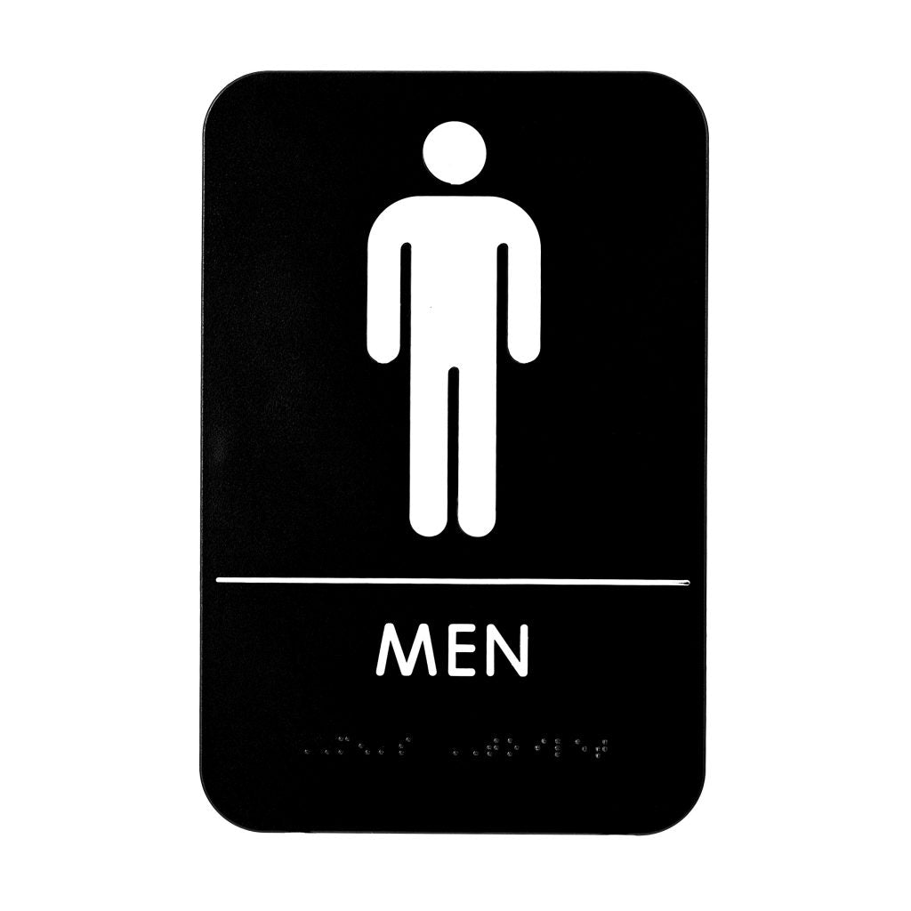 Men's Braille Restroom Sign, ADA Compliant, Black & White w/ Adhesive ...