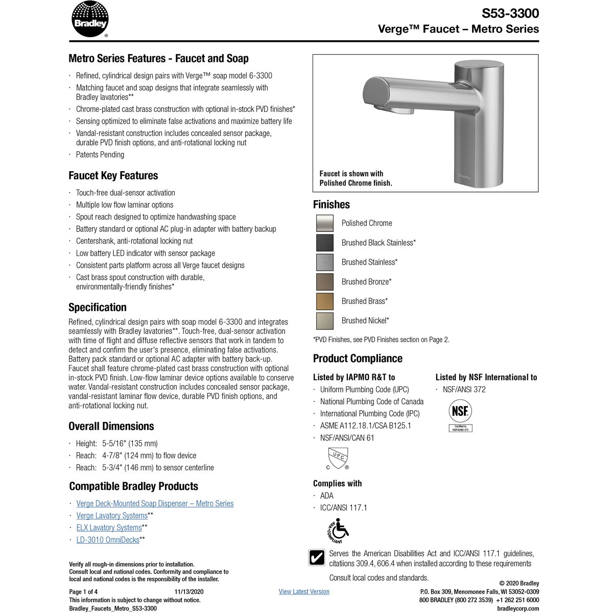 Bradley Touchless Counter Mounted Sensor Faucet, .35 GPM, Brushed Brass ...