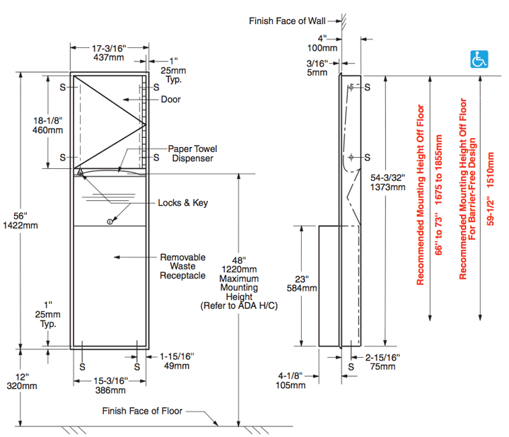 Bobrick B-3944 Combination Commercial Paper Towel Dispenser/Waste ...
